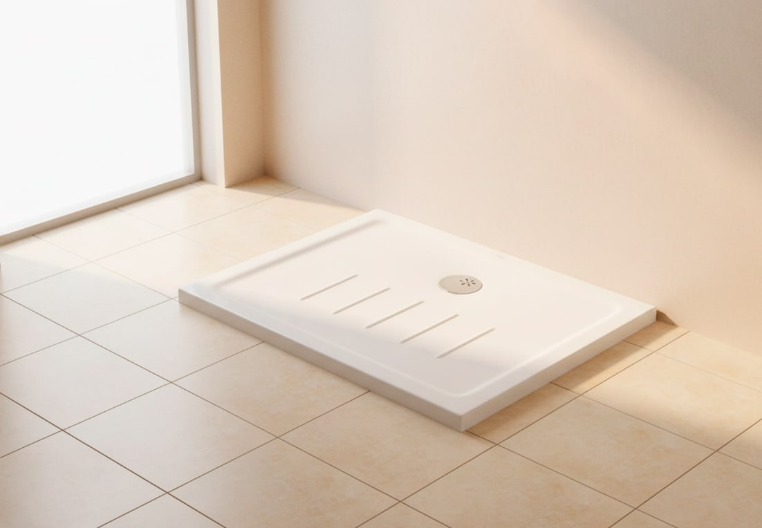 Plato ducha cerámica Unisan Waterline 100x80cm/Solomamparas