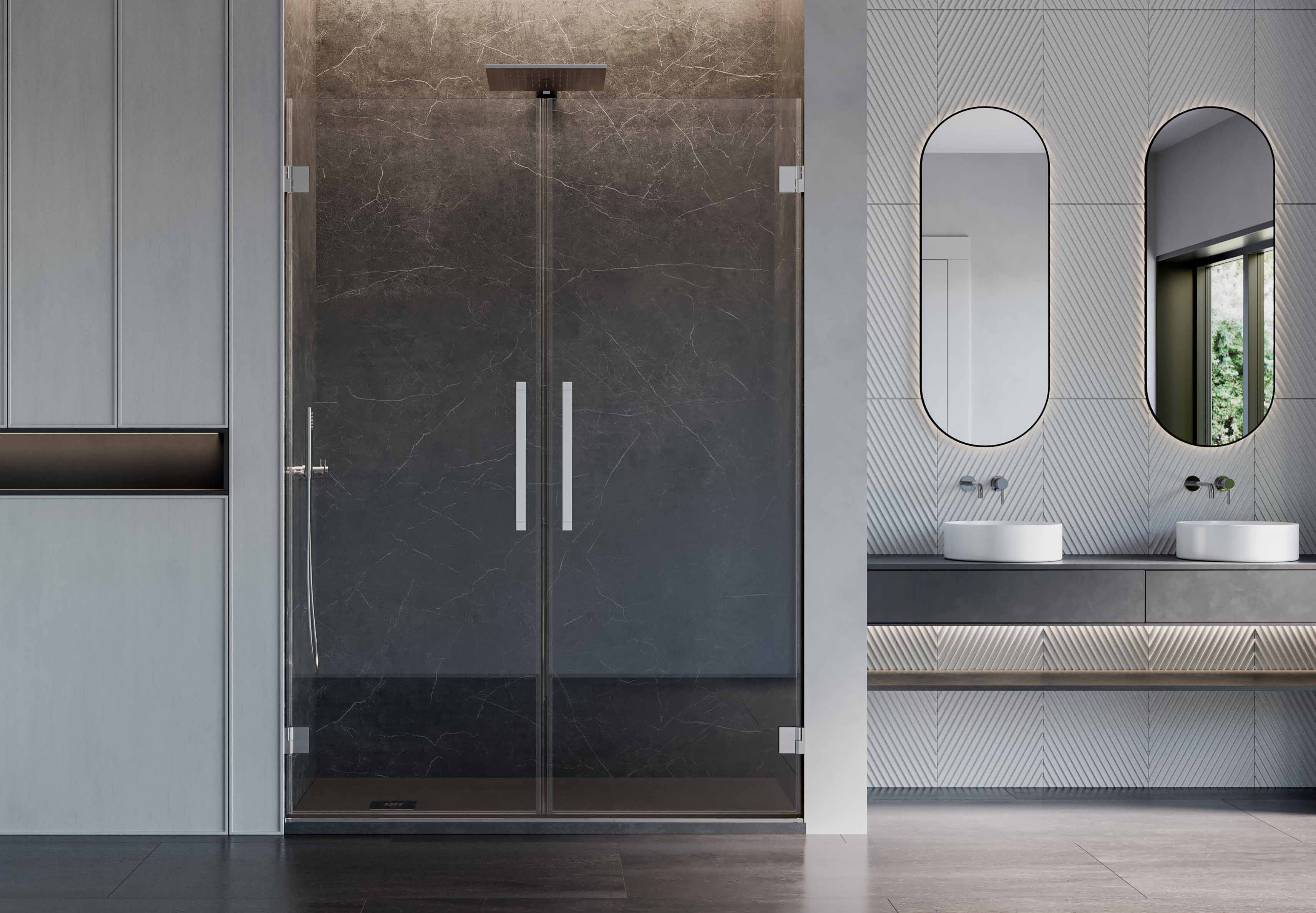 Mampara frontal Profiltek Glam GL207 con 2 abatibles